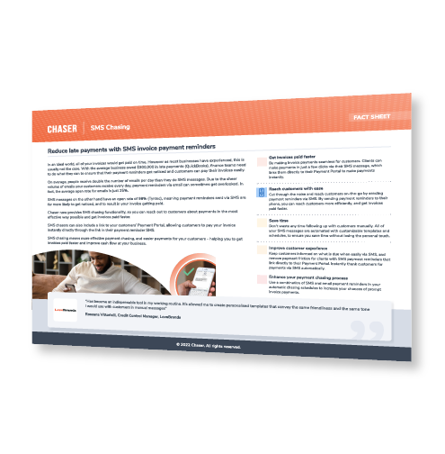 SMS payment chasing fact sheet | Chaser SMS payment chasing fact sheet | Chaser